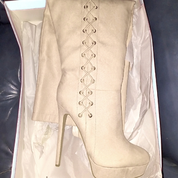 Shoe Dazzle | Shoes | Brand New Gorgeous Thigh High Boots In Tan | Poshmark